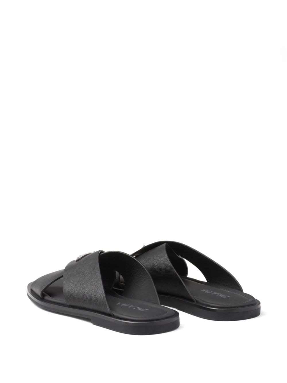 Prada Criss-Cross Triangle-Logo Leather Sandals In Black  display picture 2