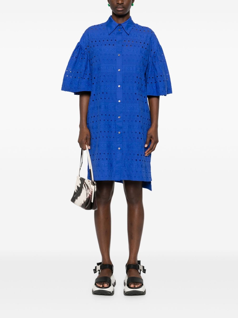 KARL LAGERFELD Karl Lagerfeld Embroidered Organic Cotton Shirt Dress