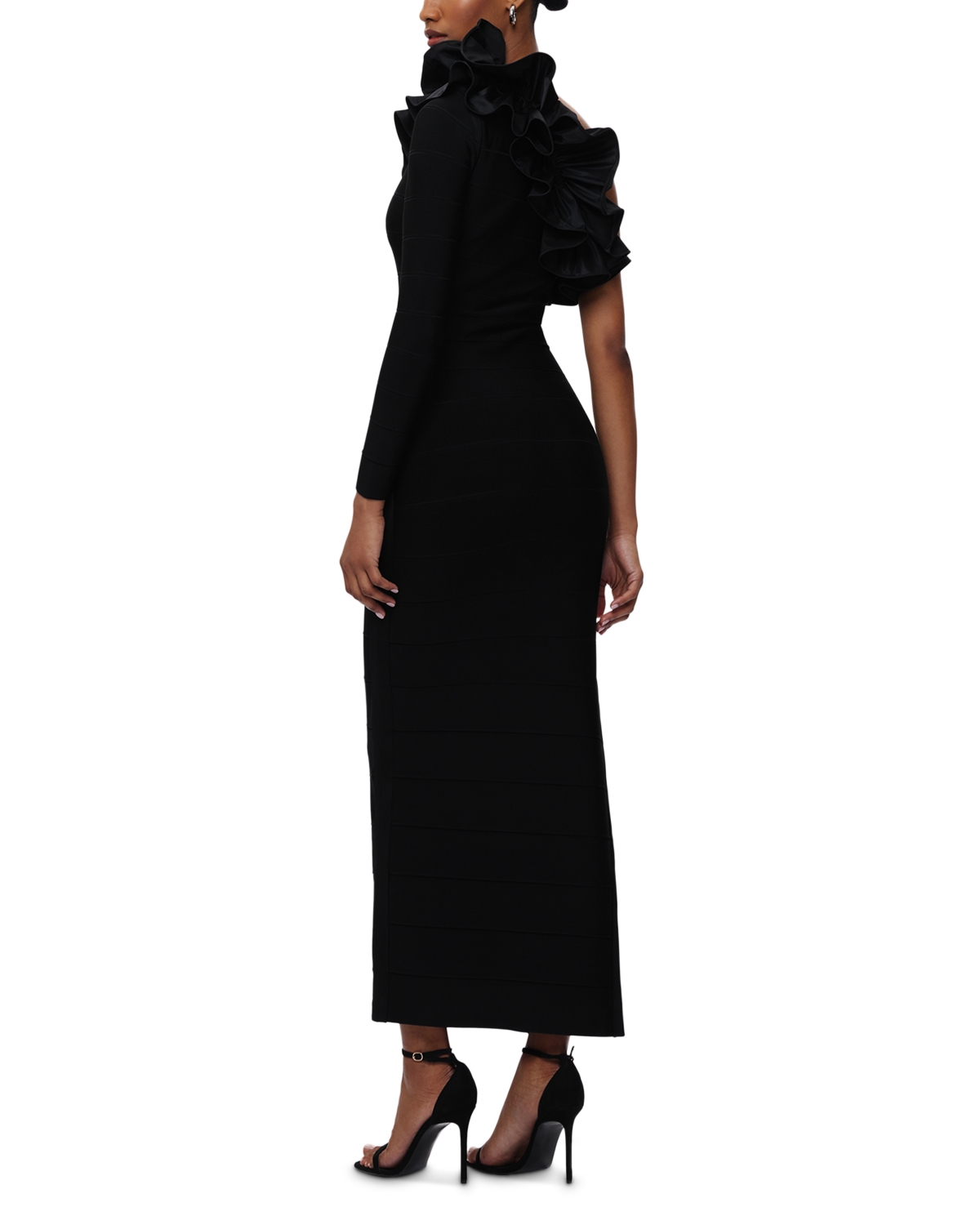HERVE LEGER Asymmetric Ruffled Gown
