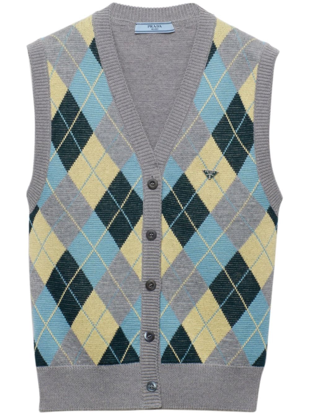 Prada Gray Wool Argyle-Intarsia Vest - Grey | Editorialist
