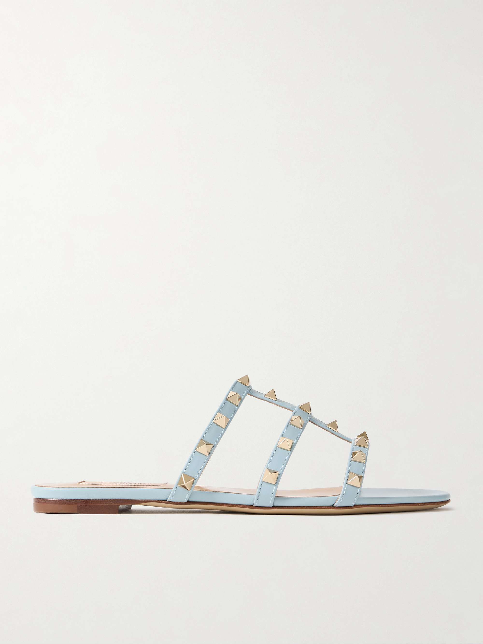 Valentino Garavani Rockstud Leather Sandals In Blue 50% Off