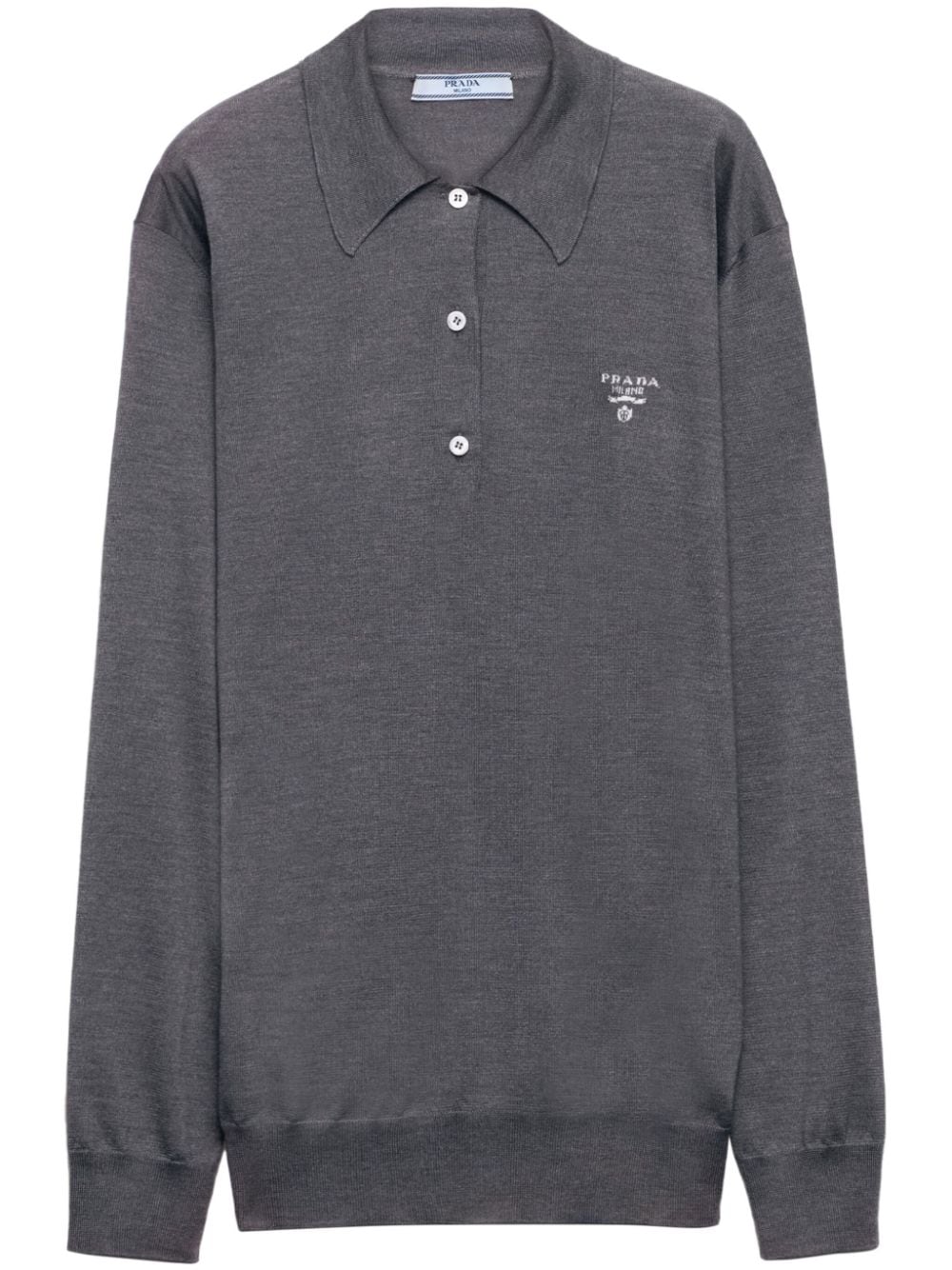 Prada Embroidered-logo Silk Polo Shirt - Grey | Editorialist