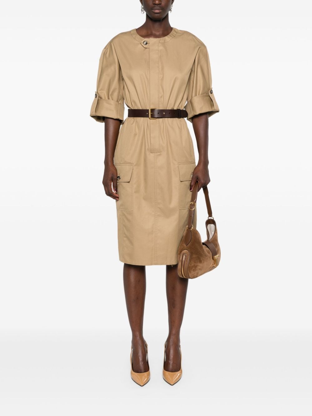 victoria beckham high neck pleated belted midi dress Victoria Beckham High-Neck Pleated Midi Dress In Green - 40% Off
