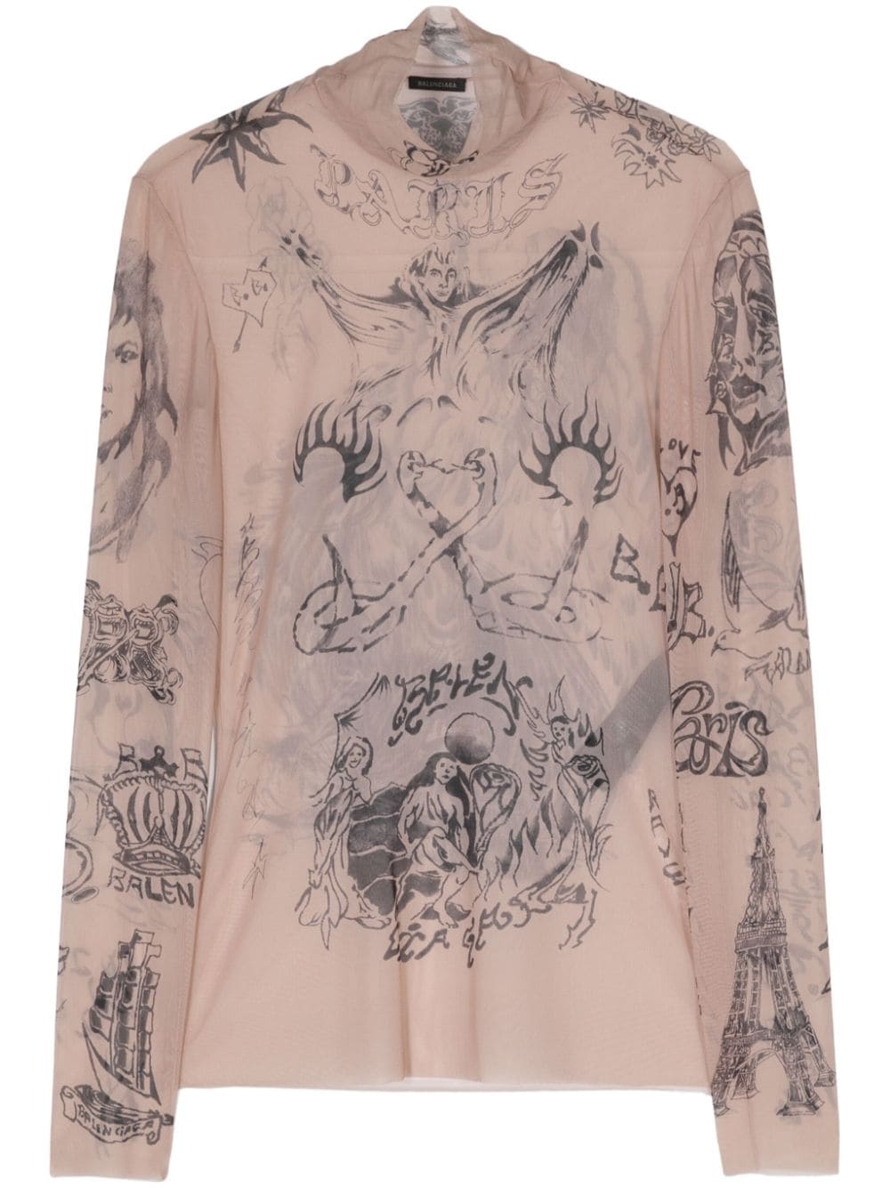 Buy Balenciaga Tattoo-print Mesh Top - Neutrals At 34% Off