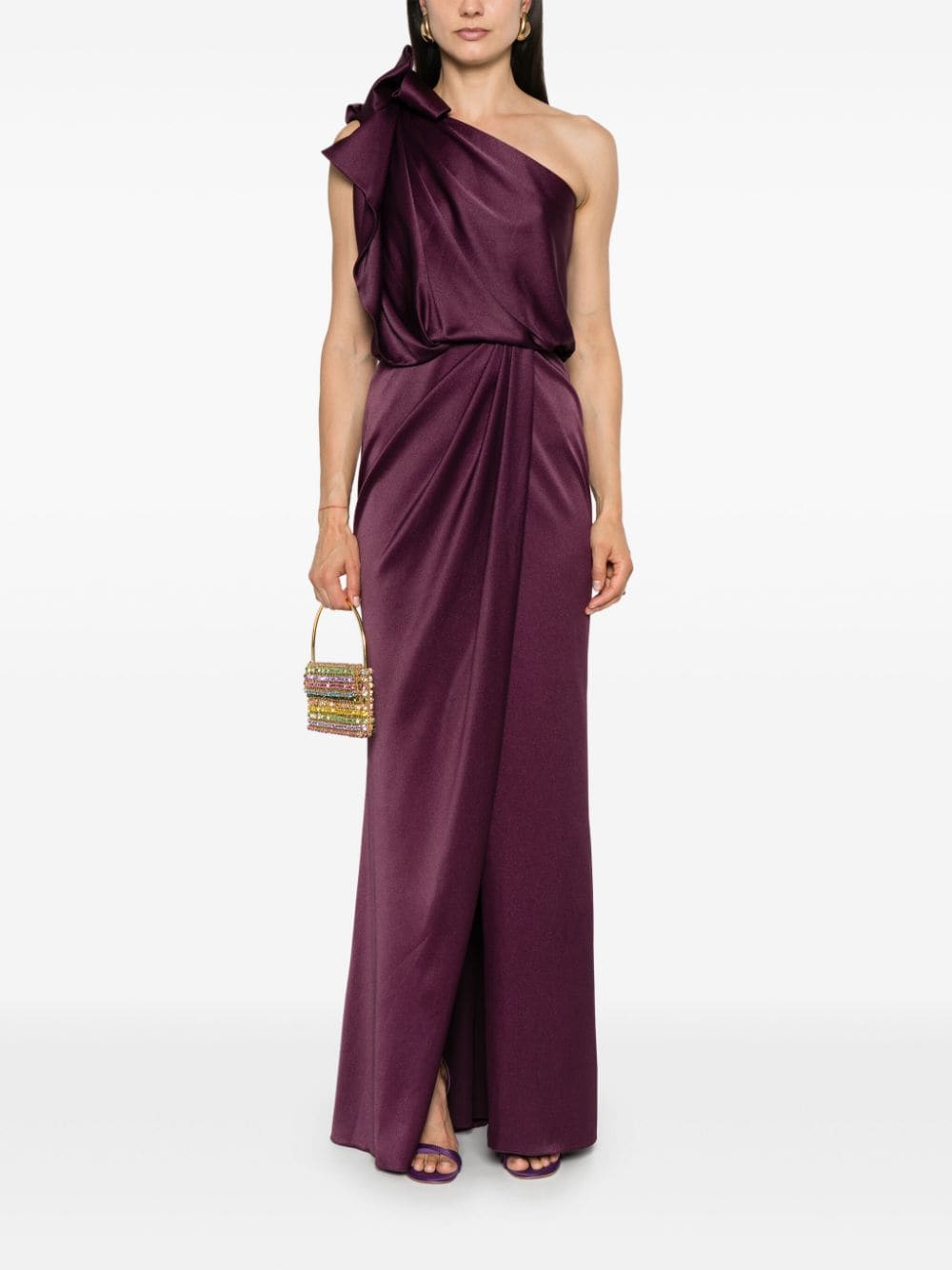 GEMY MAALOUF Gemy Maalouf One-Shoulder Floral Appliqué Maxi Dress
