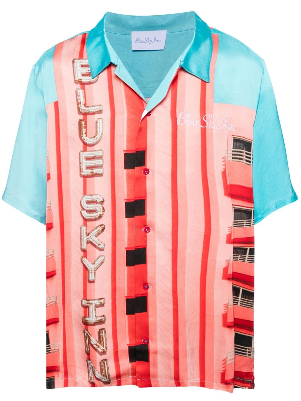 BLUE SKY INN inn sign-print satin shirt