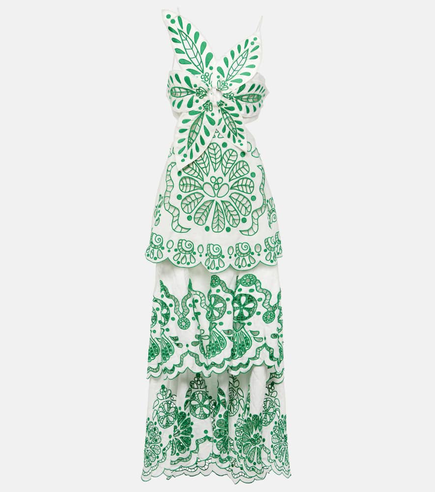 Farm Rio Flower Richelieu Linen Midi Dress In White - 30% Off | Editorialist