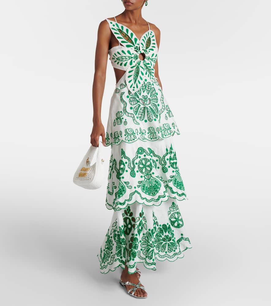 farm rio flower richelieu linen midi dress Farm Rio Flower Richelieu Linen Midi Dress In White - 30% Off