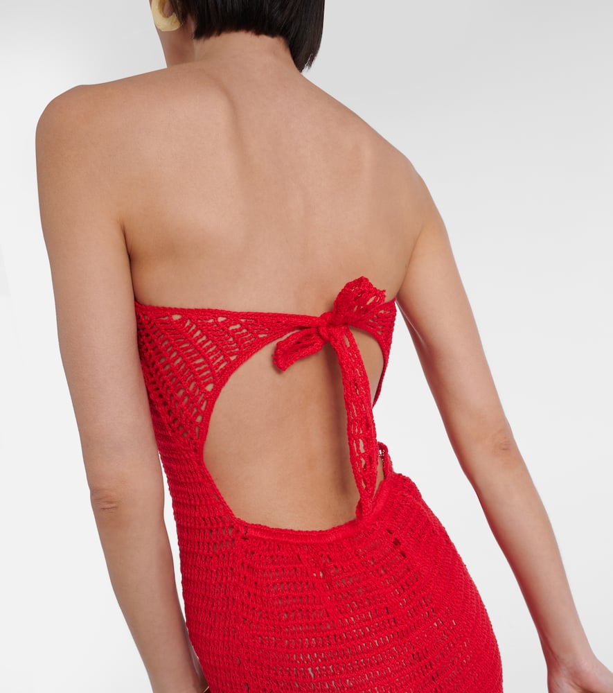 anna kosturova camellia cotton crochet bustier dress Anna Kosturova Camellia Cotton Crochet Bustier Dress - Red - 30% Off