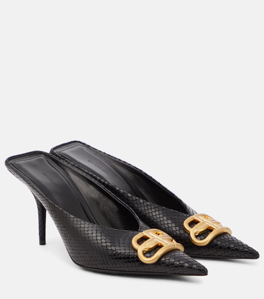 Balenciaga Square Knife Bb 80 Leather Mules In Metallic - 40% Off