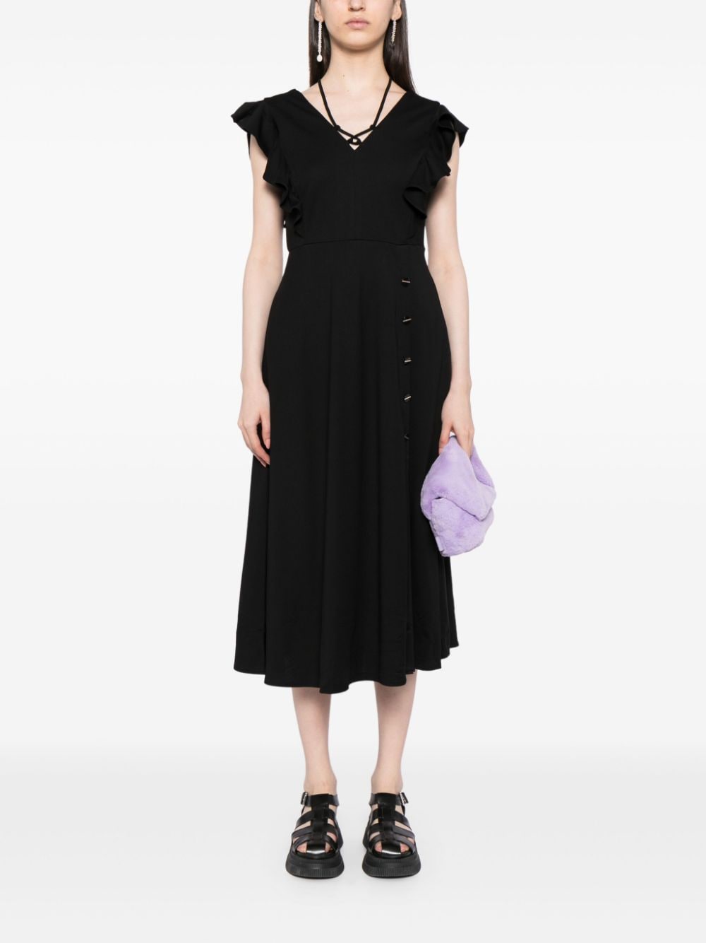 B+AB b+ab Ruffle-Detail V-Neck Midi Dress