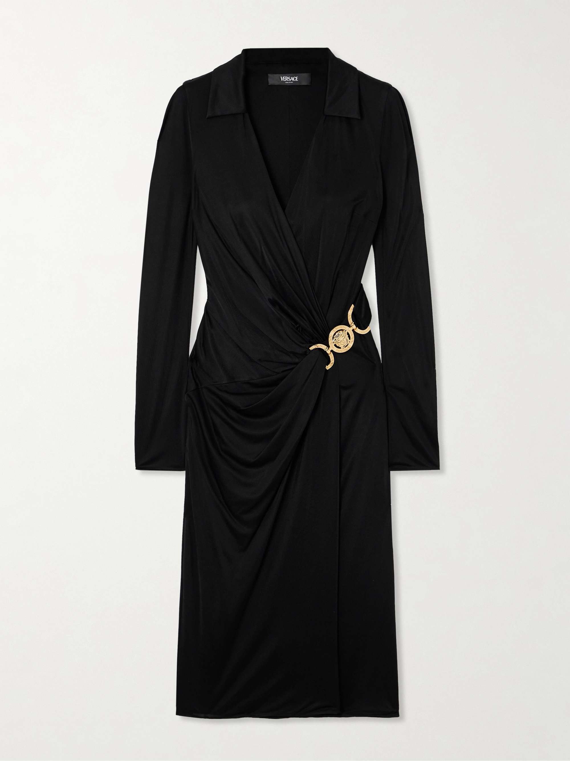 Versace Embellished Wrap-Effect Midi Dress In Black - 70% Off | Editorialist