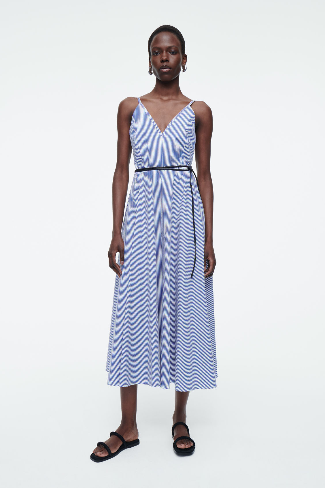 Cos Striped A-Line Midi Dress - Turquoise | Editorialist