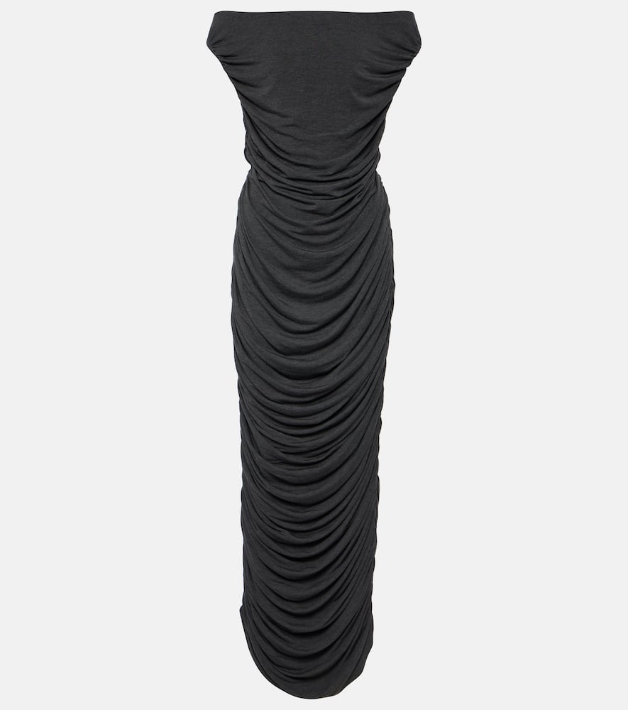 norma kamali woven ruched dress Norma Kamali Gathered Off-Shoulder Maxi Dress In Grey - 60% Off