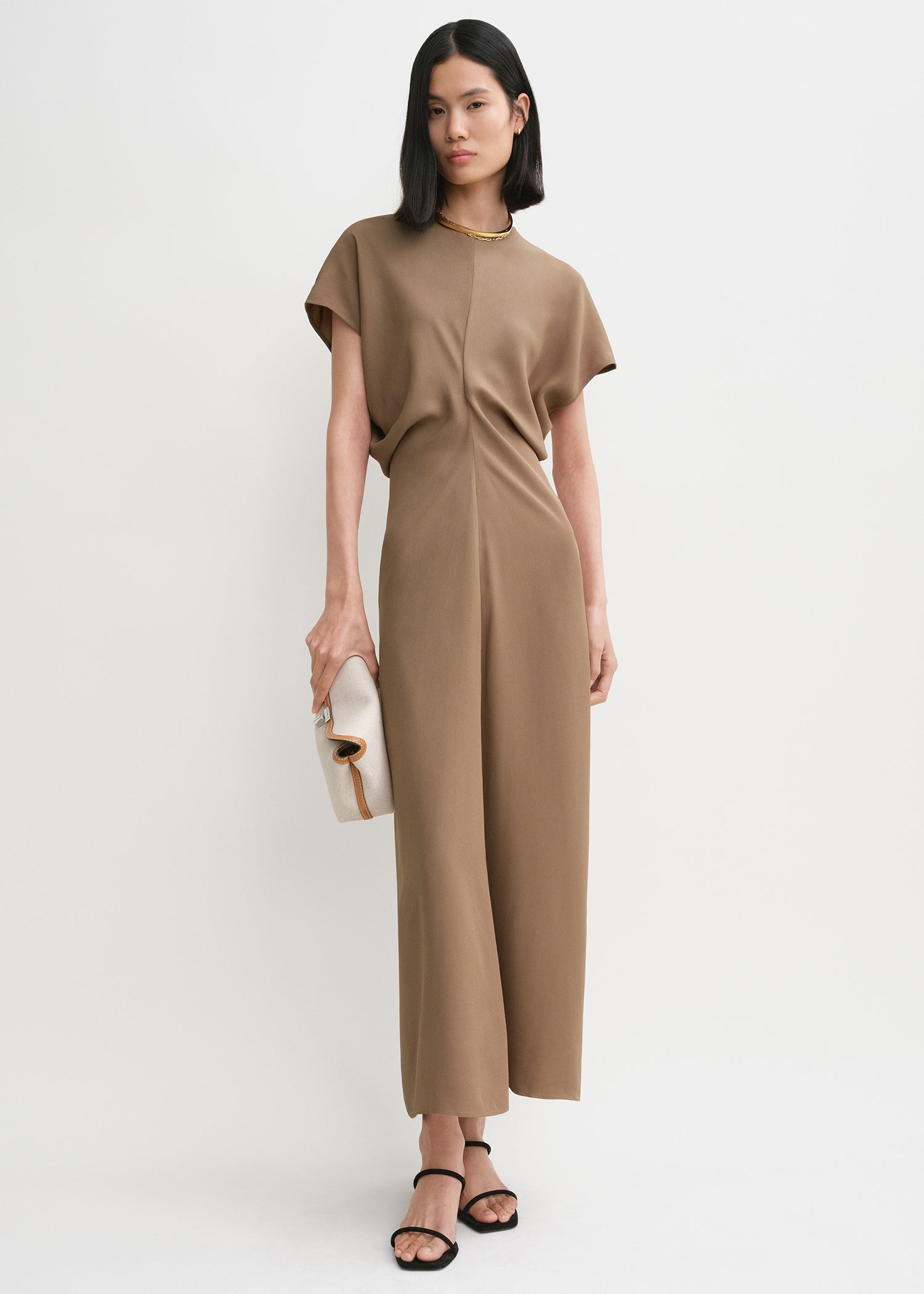 Toteme Slouch Waist Crepe Dress - Camel | Editorialist Toteme Slouch Waist Crepe Dress - Camel | Editorialist