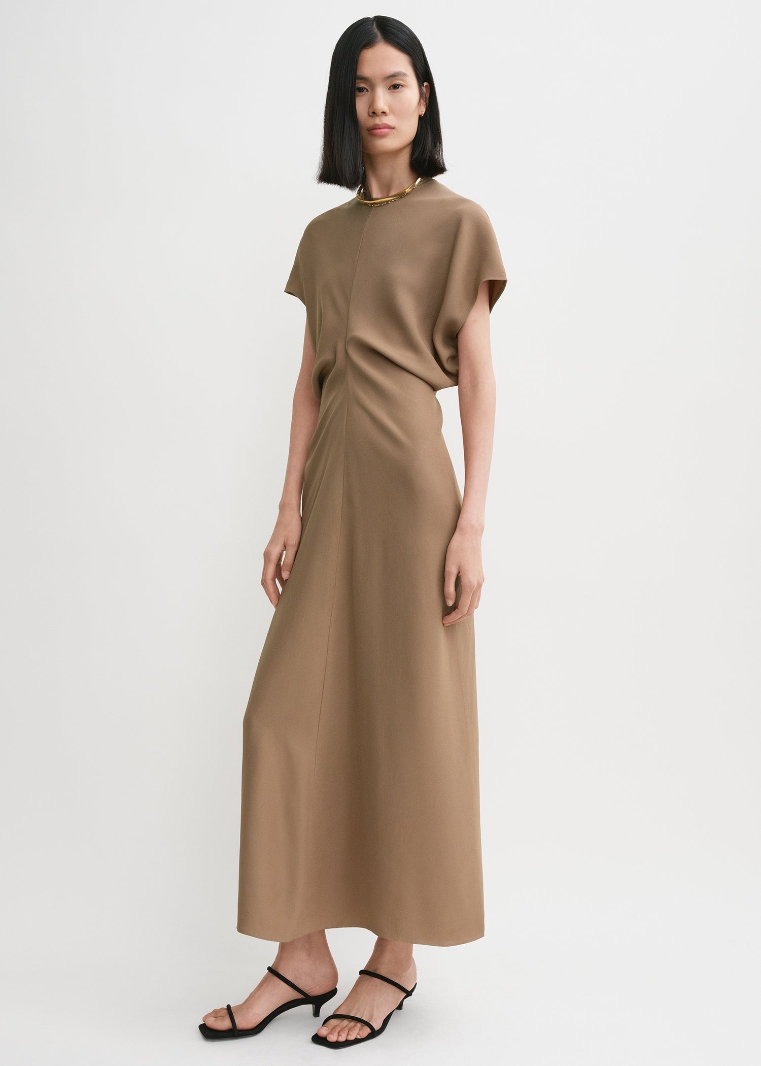 knee length dresses for ladies Slouch waist crinkled dress cream – TOTEME