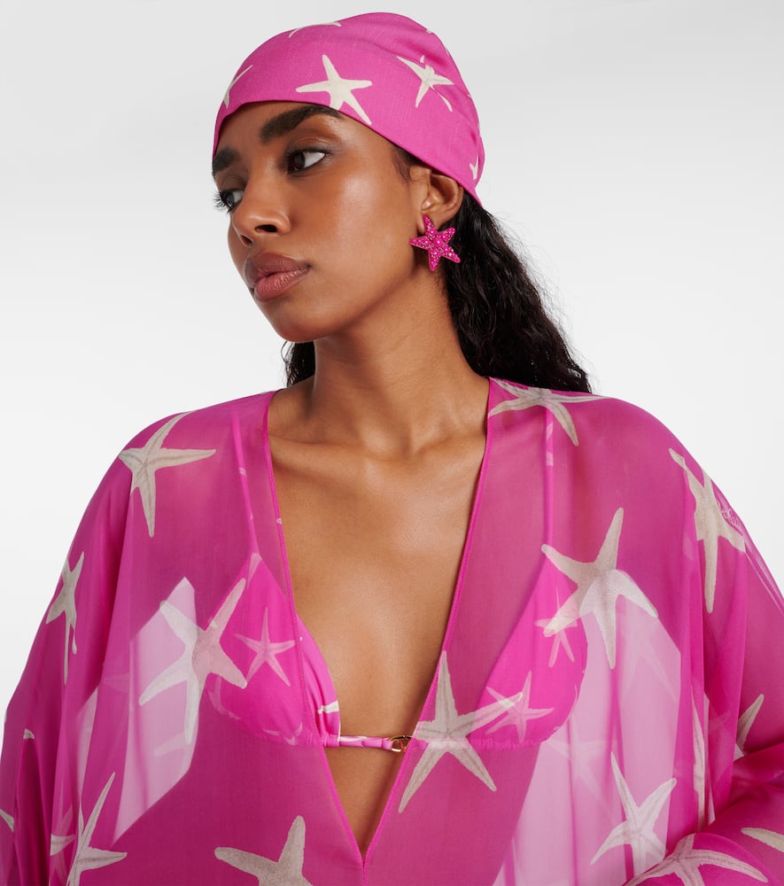 Valentino Garavani Printed Cotton And Silk Headscarf In Pink  display picture 1