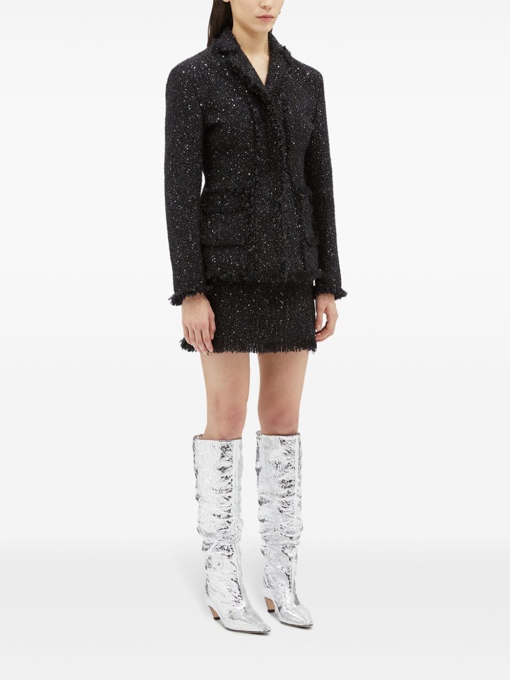 MSGM MSGM Frayed-Trim Bouclé Miniskirt