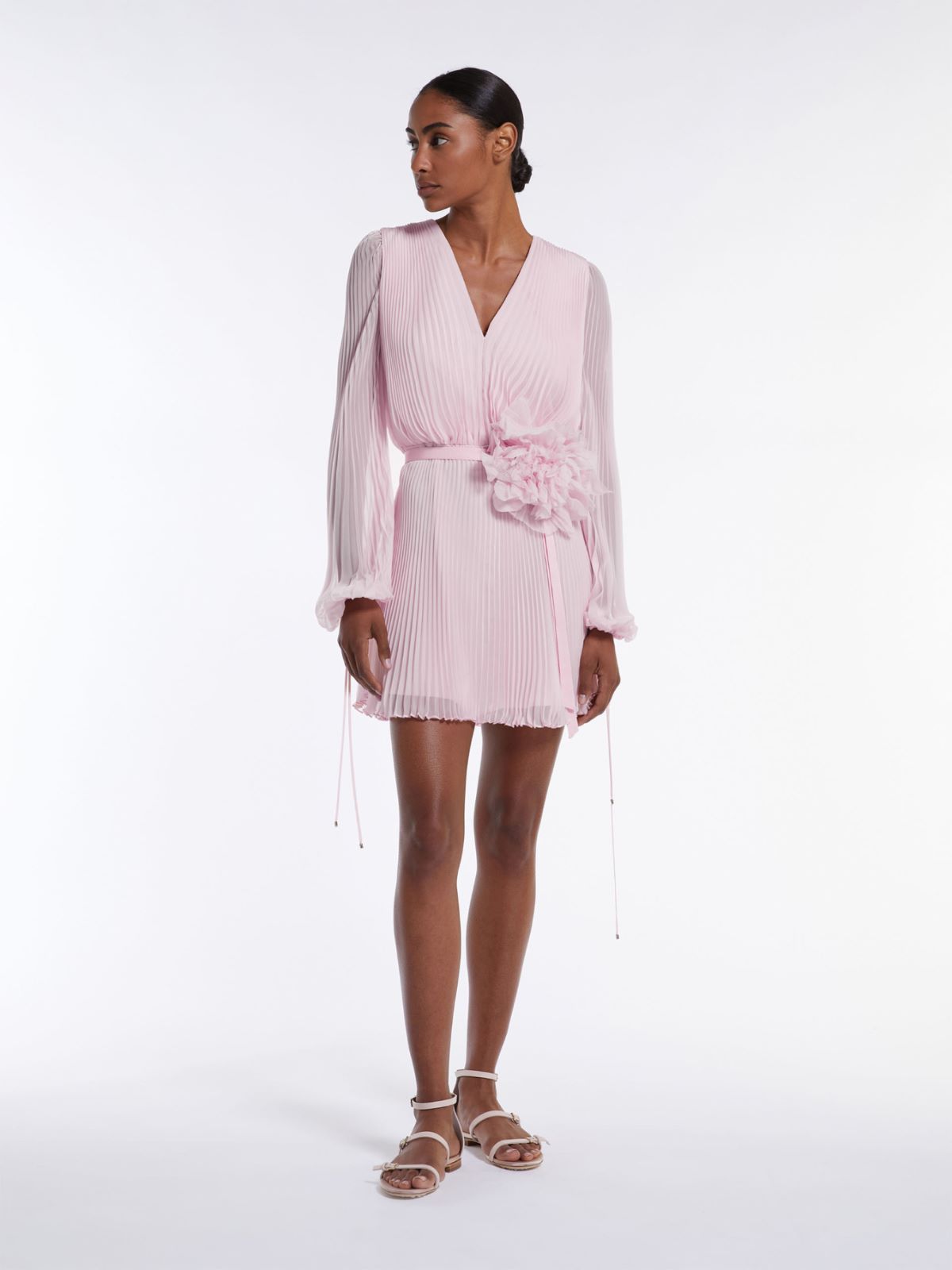 max mara chiffon dress Max Mara Pleated Chiffon Mini Dress - Pink