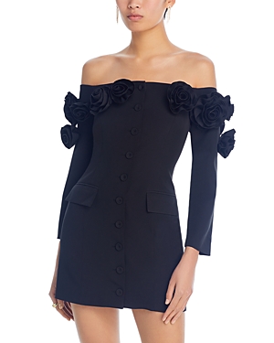open lace back dress Tabitha Corsage Rosette Black Mini Dress