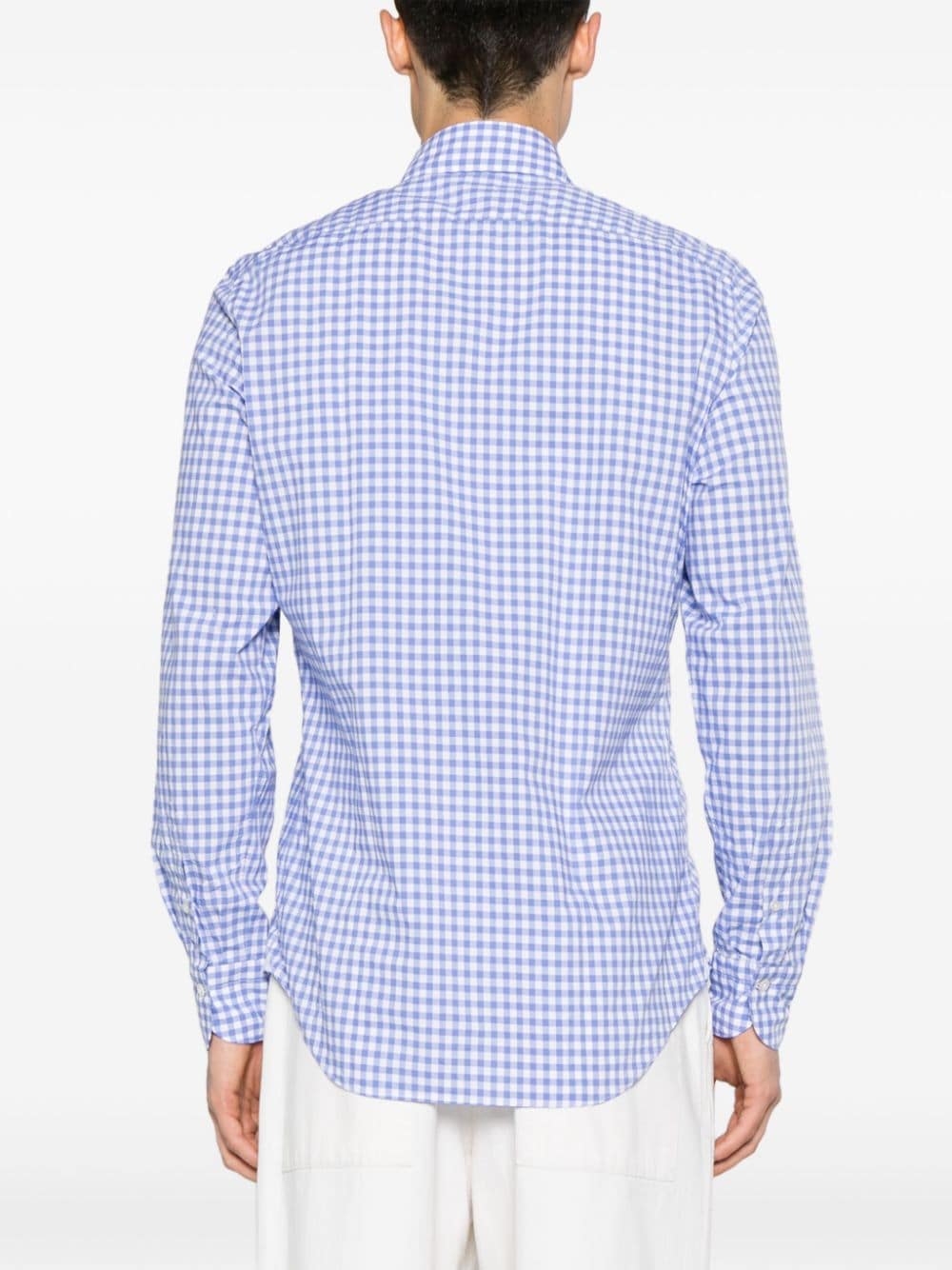 Chemise Finamore Napoli - Micro Gingham Bleu - Taille 41 - 100% Coton - Entièrement Faite Main En Italie - Neuf Sans étiquettes