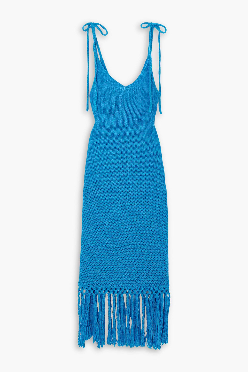 Buy Alanui Sunset At The Beach Fringed Crocheted Cotton Midi Dress - Blue At 80% Off