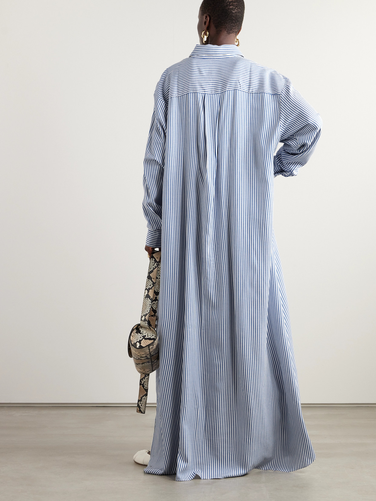 the frankie shop avery oversized striped twill maxi shirt dress THE FRANKIE SHOP Avery Oversized Cotton-Blend Poplin Maxi Shirt Dress