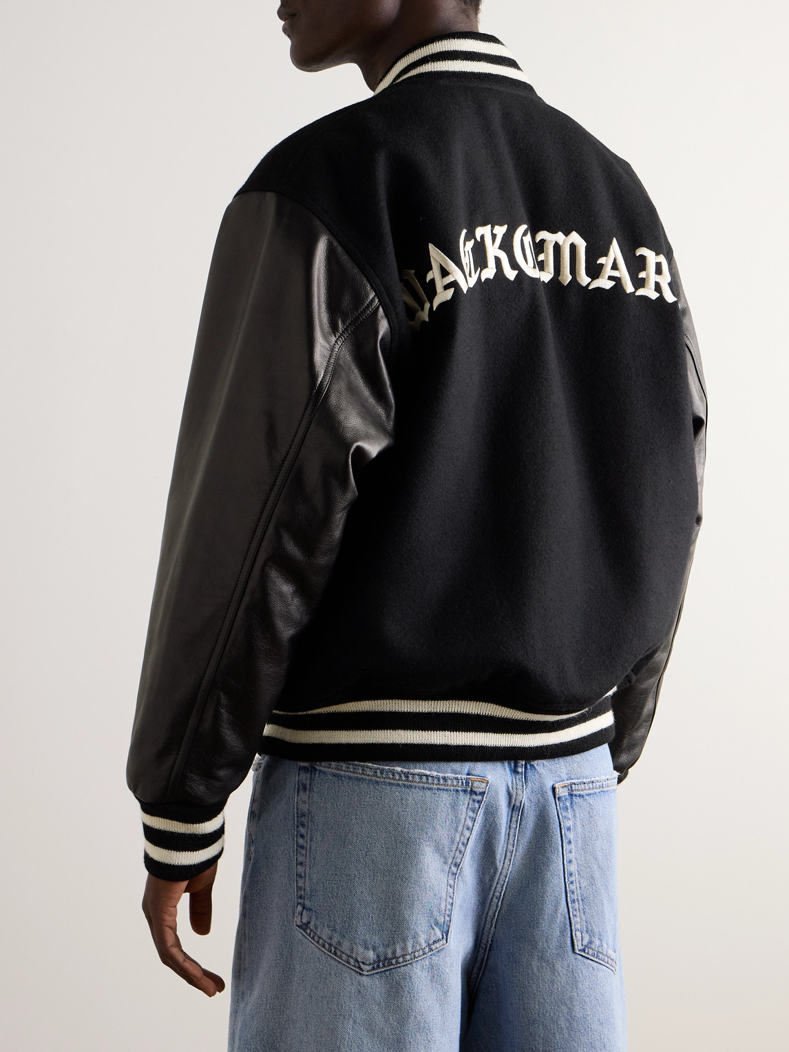 Wacko Maria Logo-Embroidered Striped Wool-Blend And Leather