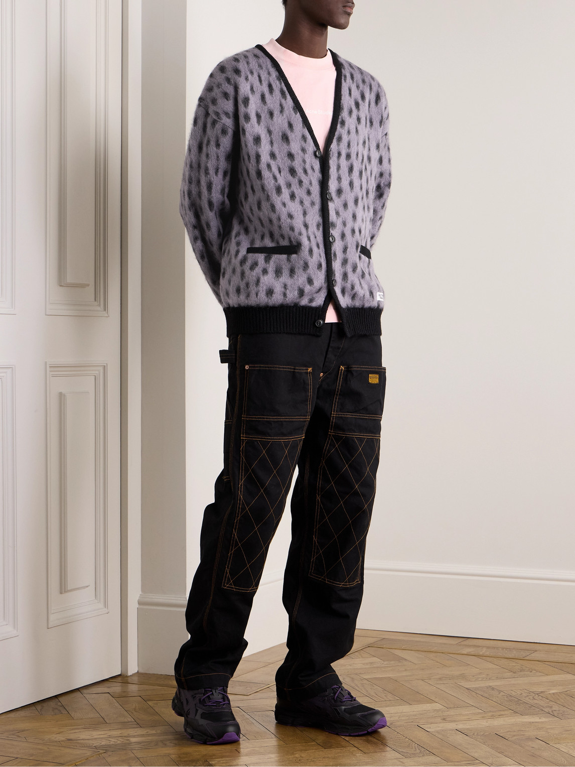 Wacko Maria Jacquard-Knit Mohair-Blend Cardigan In Purple - 50