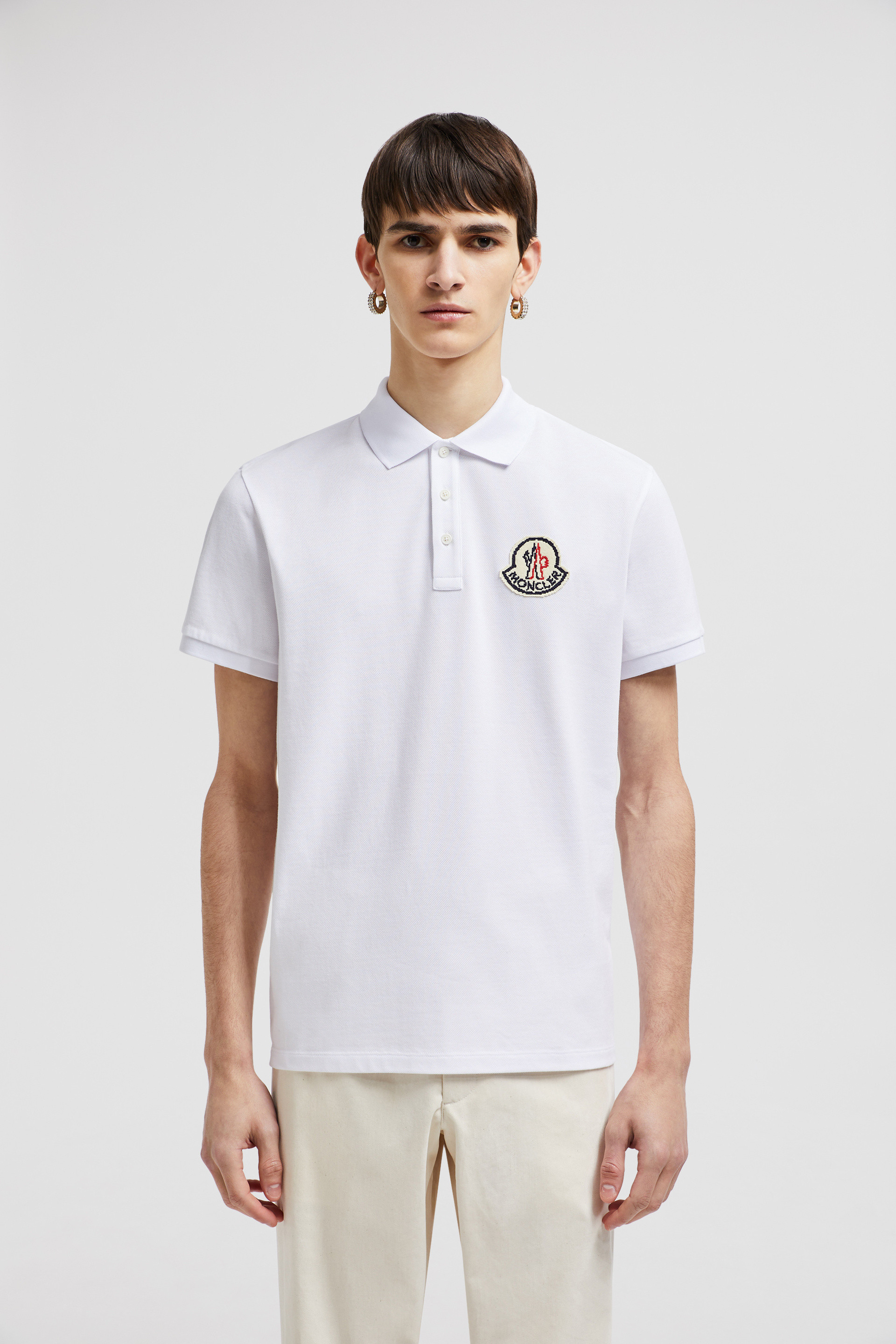 Moncler Pixel Logo Cotton Piquet Polo Shirt - White | Editorialist