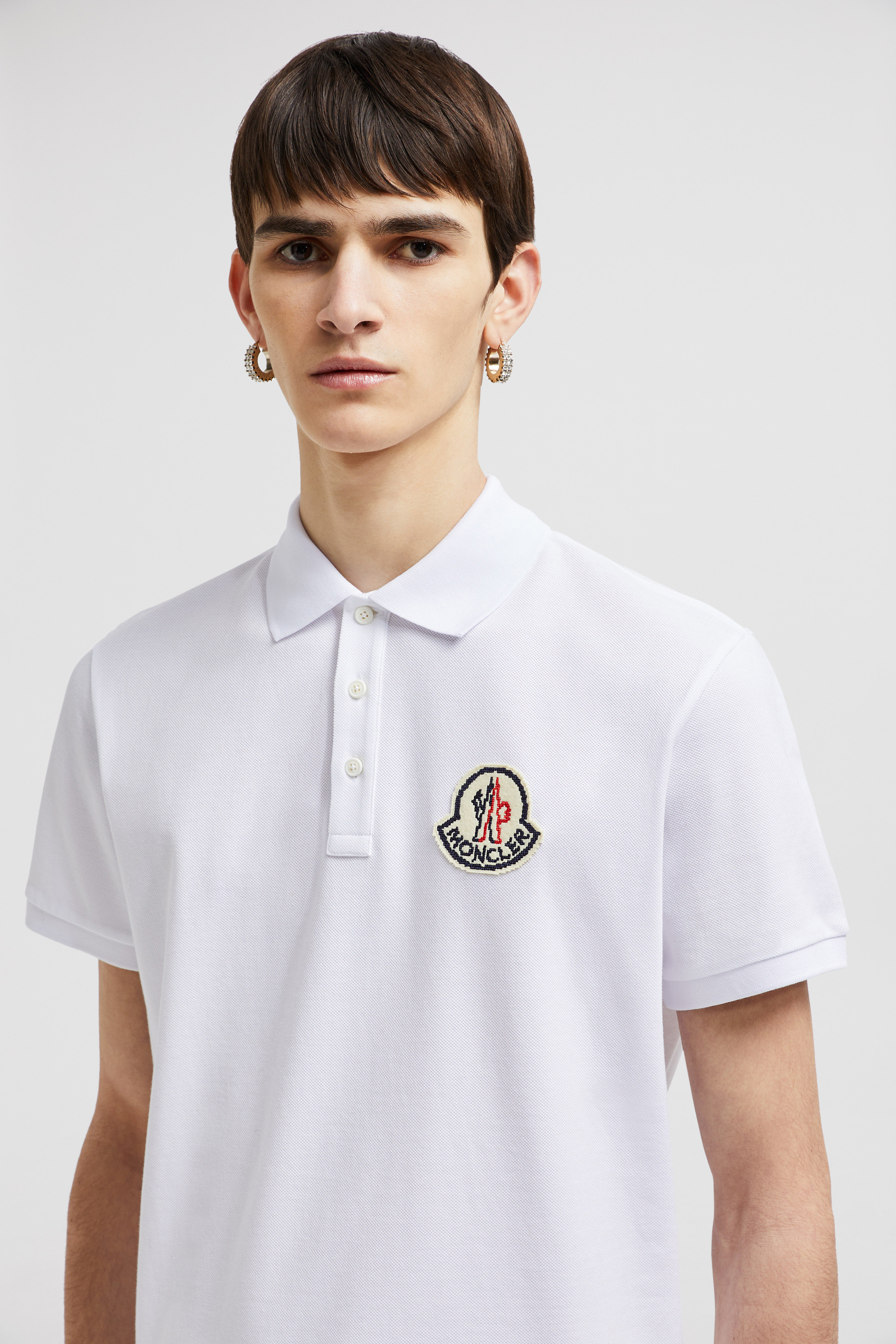 Moncler Pixel Logo Cotton Piquet Polo Shirt - White | Editorialist