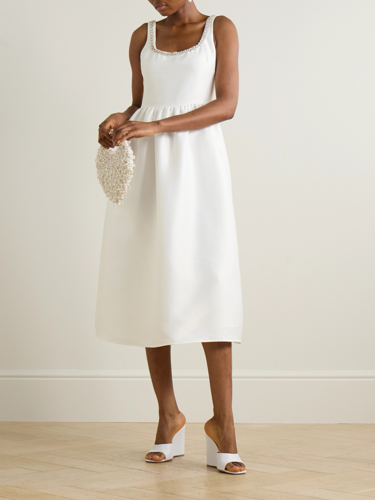 self portrait ivory taffeta dress self-portrait - Cream Boucle Taffeta Midi Dress