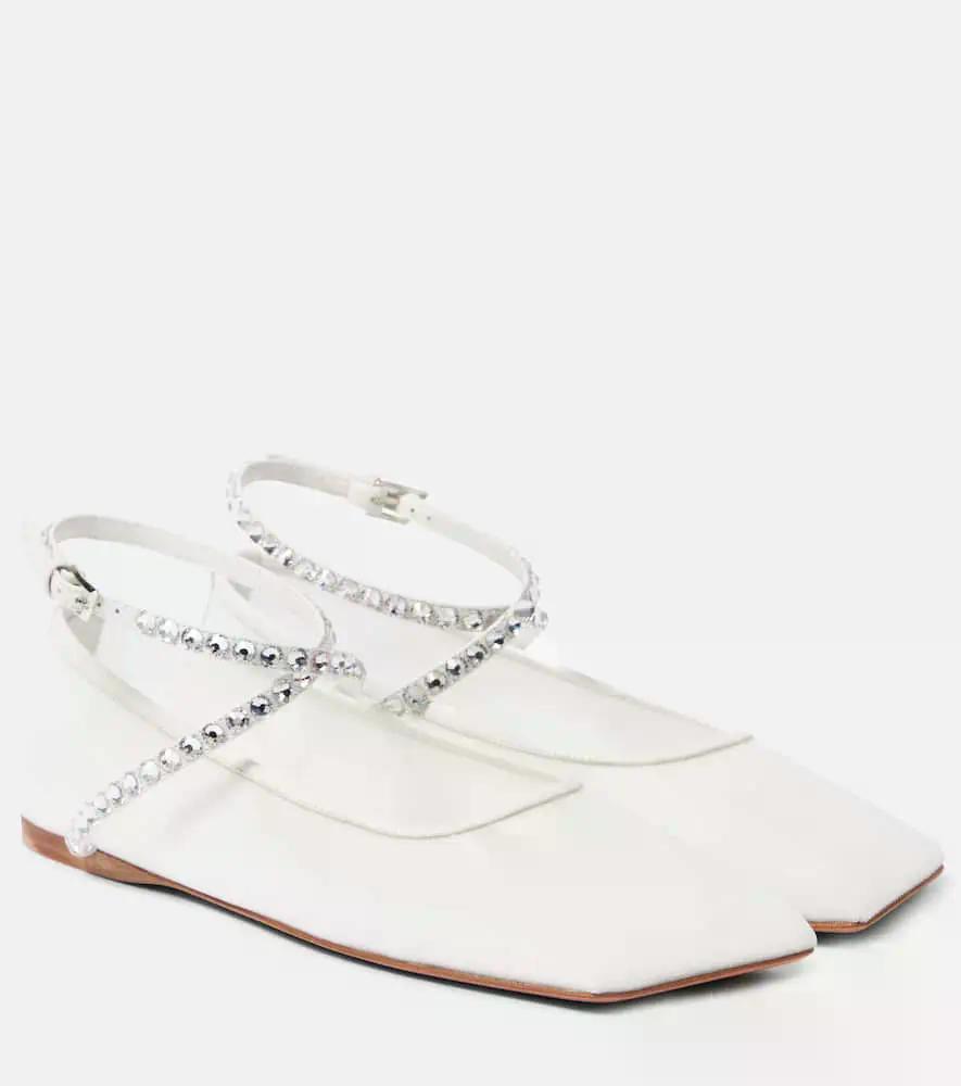 AMINA MUADDI Amina Muaddi Embellished Mesh Ballet Flats