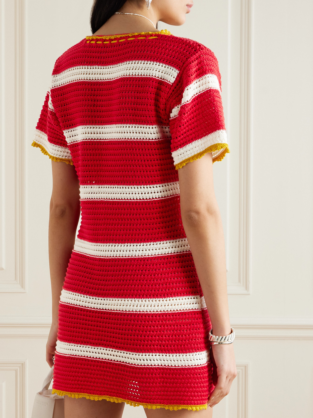 La Doublej X Orlebar Brown 'Salt 'N' Vinegar' Crocheted Cotton Mini Dress  In Red - 40% Off | Editorialist