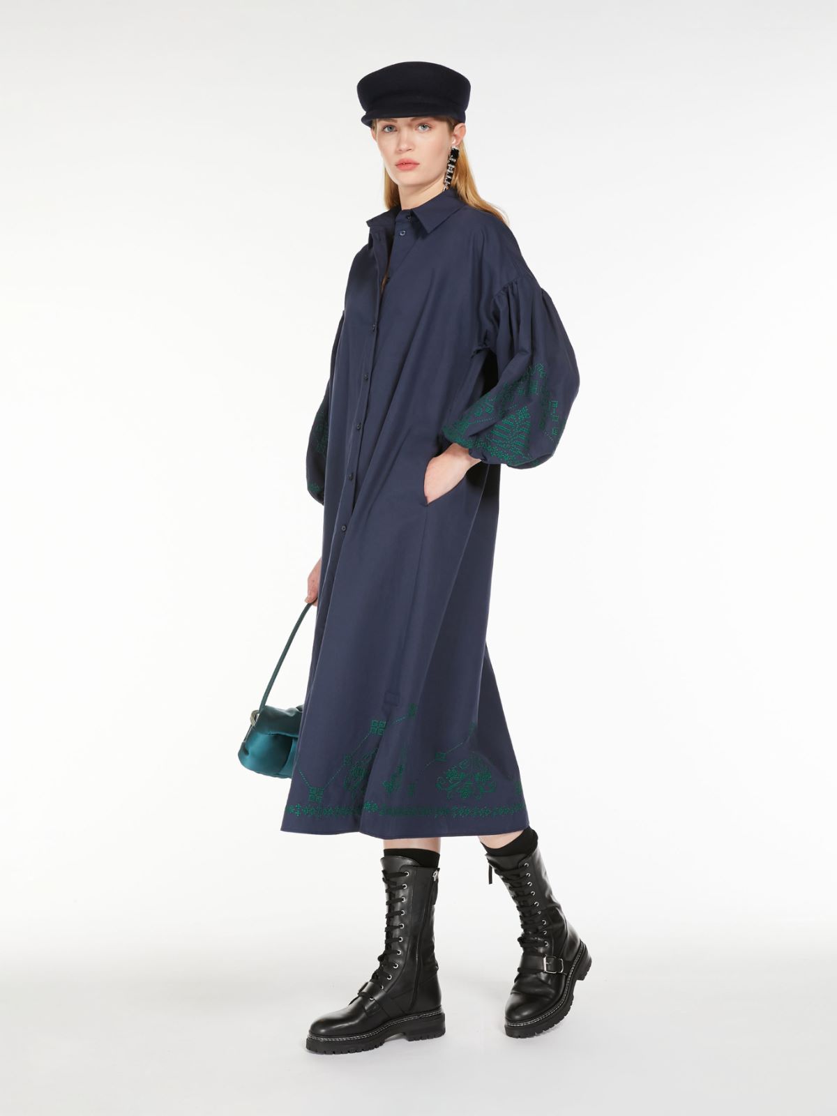 Max Mara Cotton And Linen Shirt Dress - Navy | Editorialist
