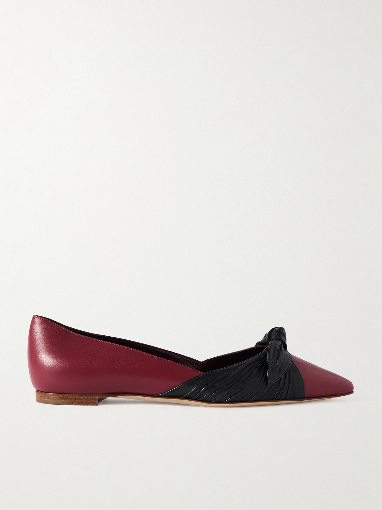 Manolo Blahnik Terkaflat Bow-Embellished Leather Flats In Brown