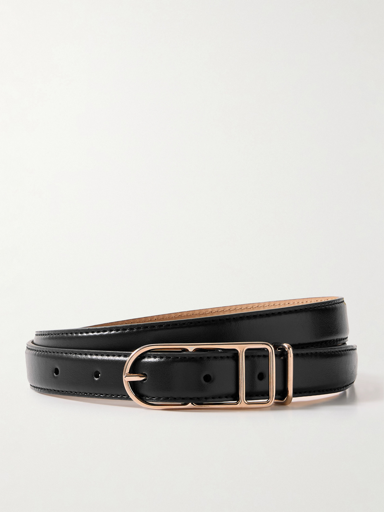 Gabriela Hearst Leather Belt Gold Buckle Women Black Belts GABRIELA HEARST Simone textured-leather belt | NET-A-PORTER main image 2