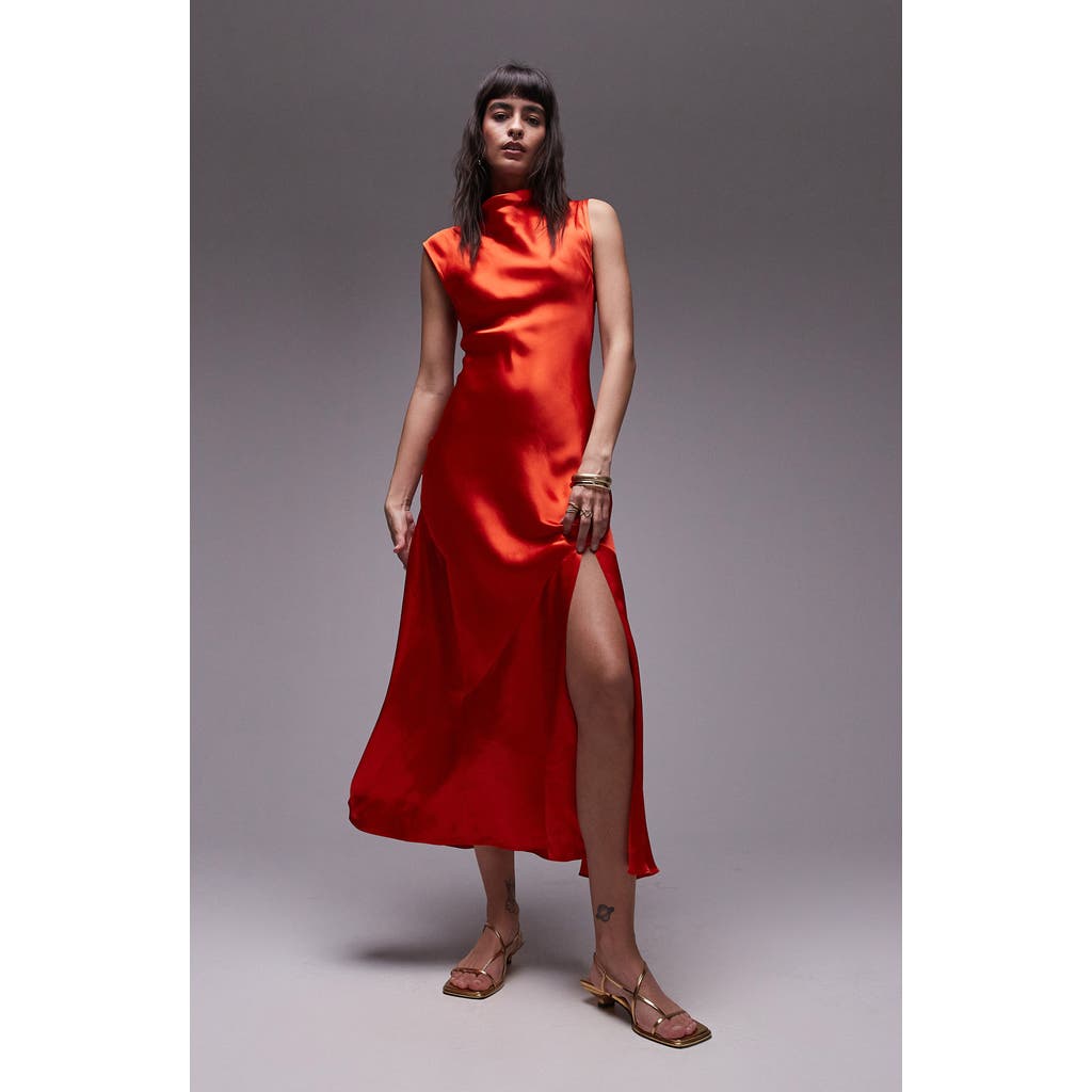 topshop satin midi dress TOPSHOP Satin Stripe High Neck Sleeveless Maxi Dress