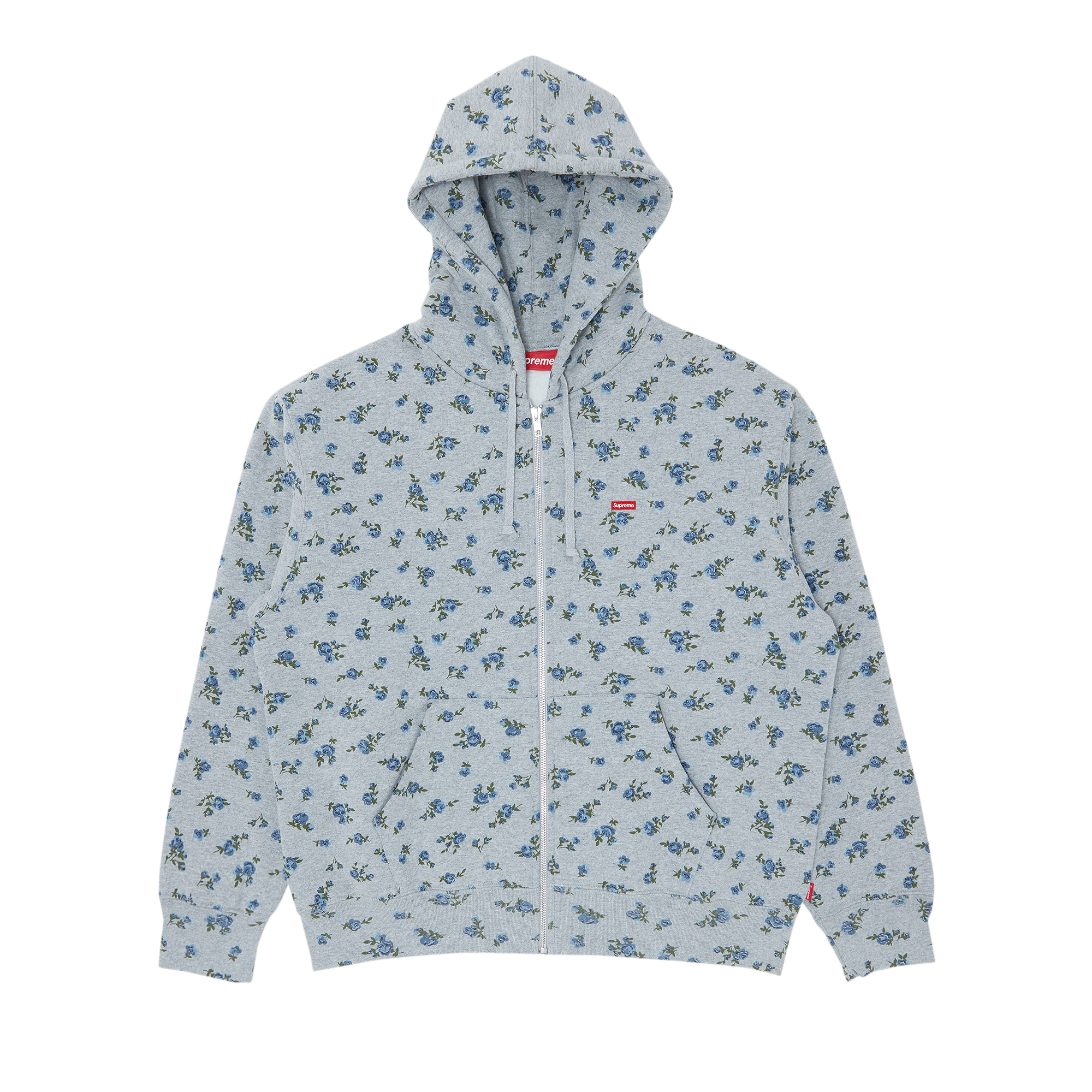 Supreme Small Box Zip Up Hooded Sweatshirt 'Flowers - Grey