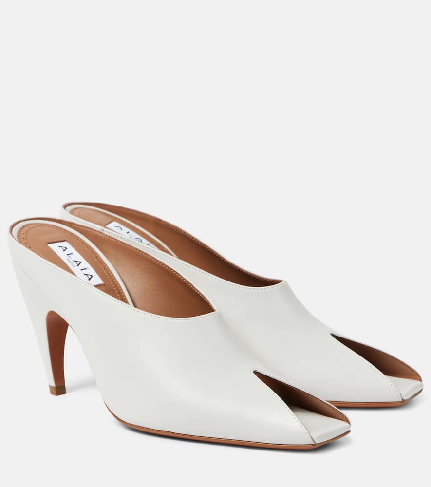 Azzedine Alaia Spike Leather Mules - White | Editorialist