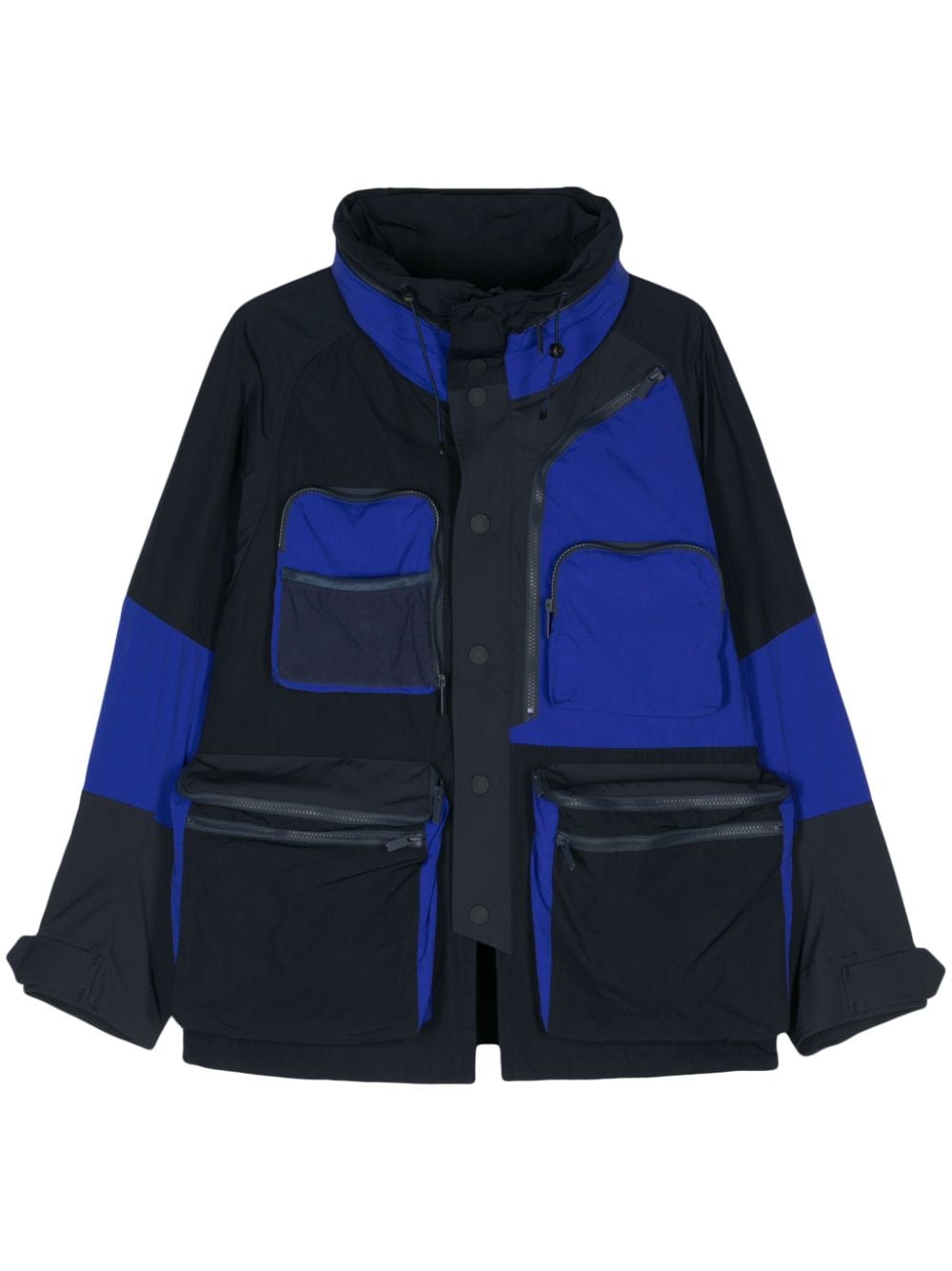 White Mountaineering Colour-Block Multi-Pocket Parka In Blue White Mountaineering Colour-Block Multi-Pocket Parka In Blue