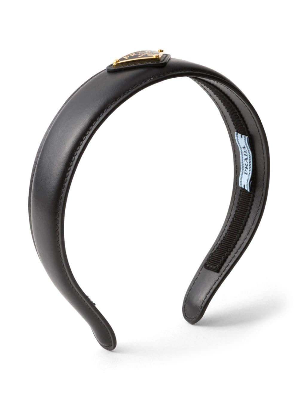 Prada Logo-Plaque Leather Headband - Black | Editorialist display picture 1