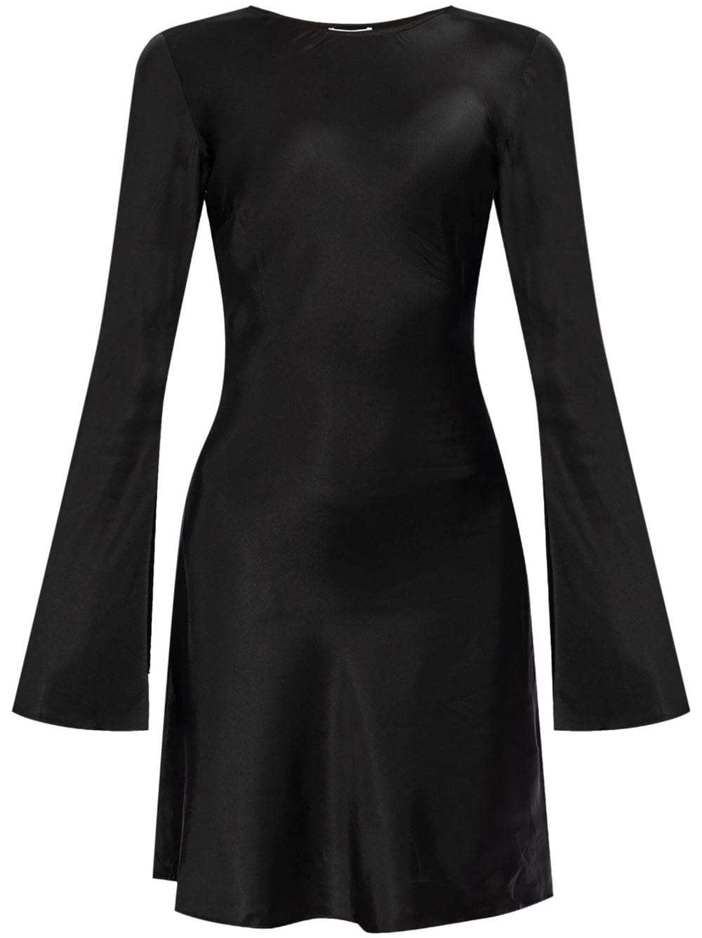 Ganni Flared-Sleeve Satin Mini Dress - Black | Editorialist