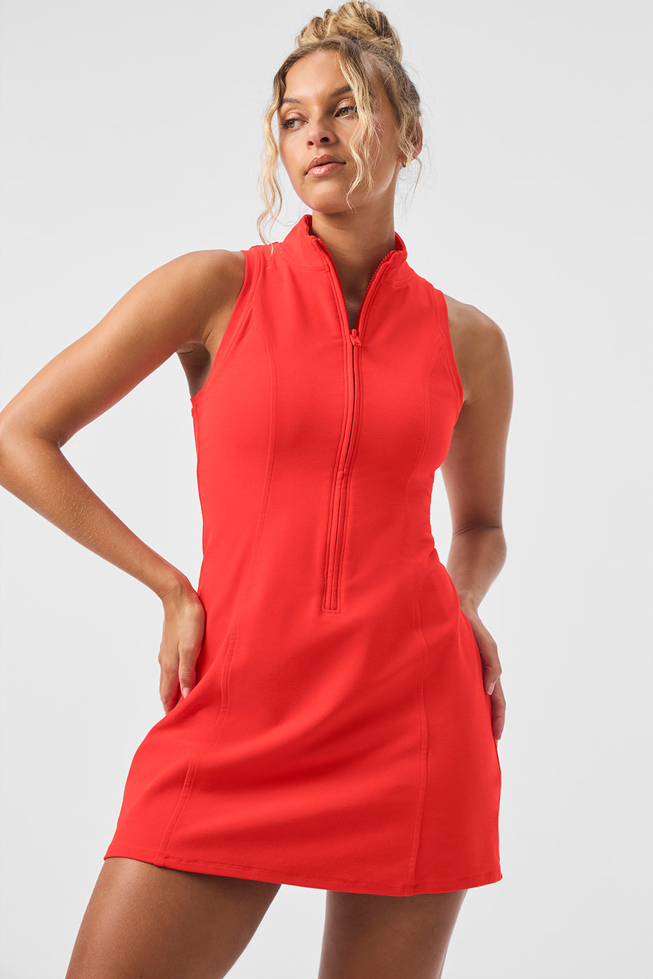 Alo Yoga Alosoft Carefree 1/2 Zip Dress In Size - Red Hot Summer | Editorialist Alo Yoga Alosoft Carefree 1/2 Zip Dress In Size - Red Hot Summer | Editorialist