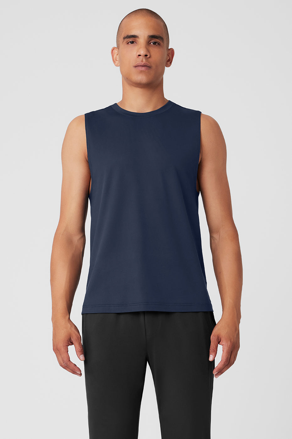 Alo Yoga Conquer Muscle Tank Top In Blue, Size - Navy | Editorialist