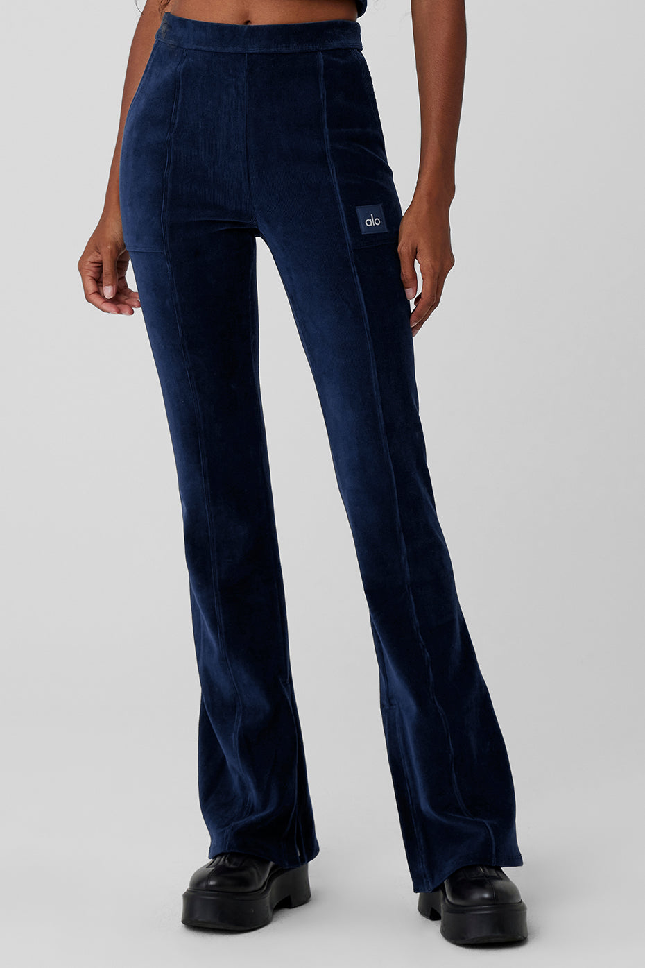 Alo Yoga Micro Corduroy High-Waist Winter Break Flare Pants In Blue, Size -  Navy | Editorialist
