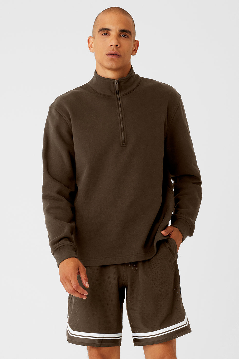 Alo Yoga Renown Heavy Weight 1/4 Zip Sweatshirt In Brown