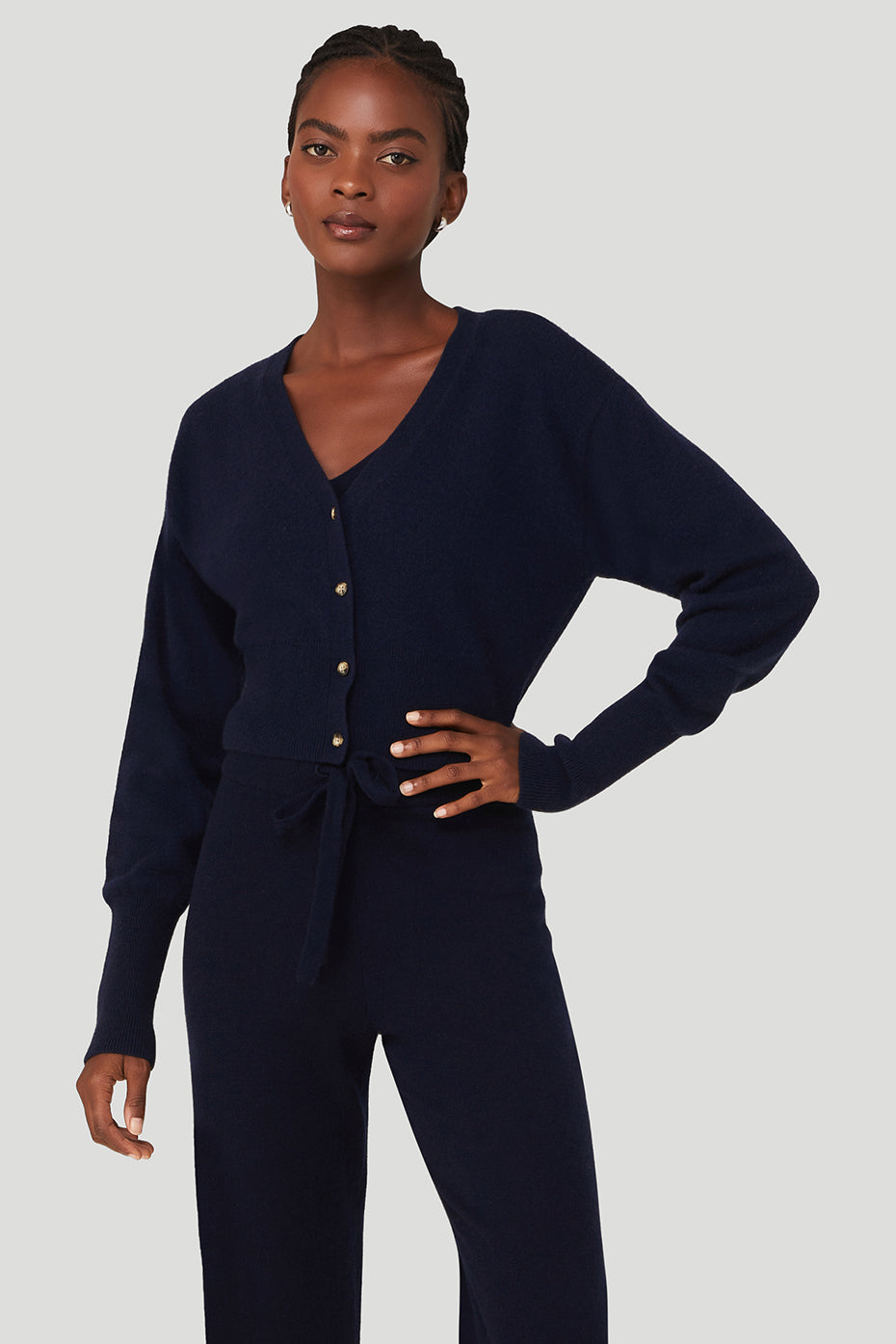 ALO yoga ニットカーディガン　XS Alo Yoga Cashmere Jet Set Cardigan Sweatshirt In Blue, Size - Navy