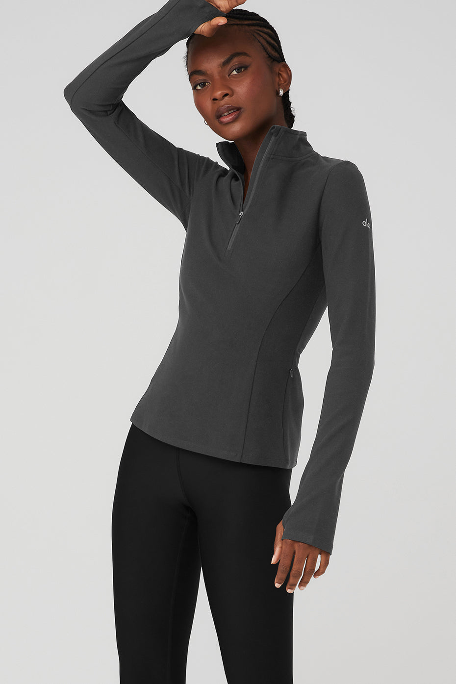 Alo Yoga Alosoft 1/2 Zip Rapid Pullover Top In Grey - Anthracite
