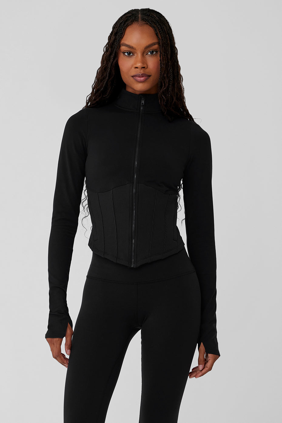 Alo Yoga Airbrush Corset Full Zip Jacket - Black | Editorialist